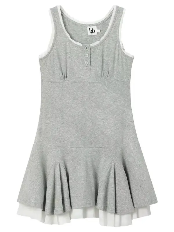 B+AB Mini Ruffled-trim Sleeveless Dress - Grey