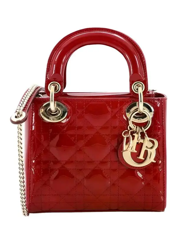 Dior Lady Chain Bag Cannage Quilt Patent Mini Satchel - Red