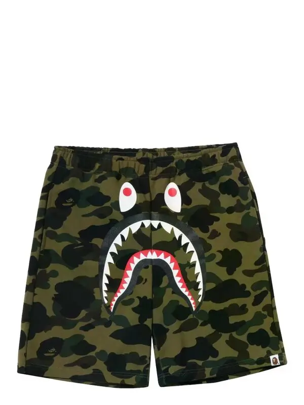 A BATHING APE Shark Camouflage Print Shorts - Green