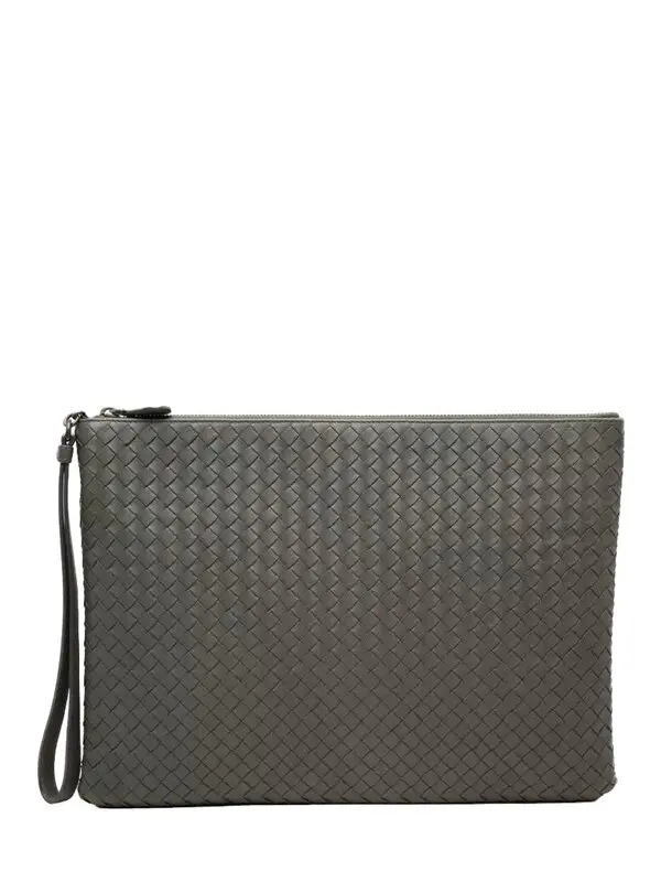 Bottega Veneta Nappa Intrecciato Wristlet Clutch Bag - Grey