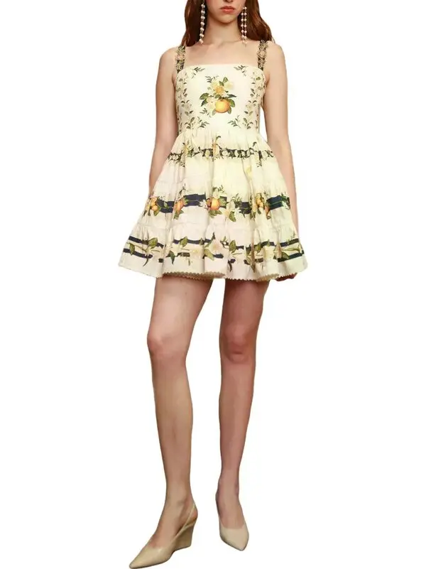 Agua Bendita Lima Valle Floral-print Tiered Mini Dress - Neutrals