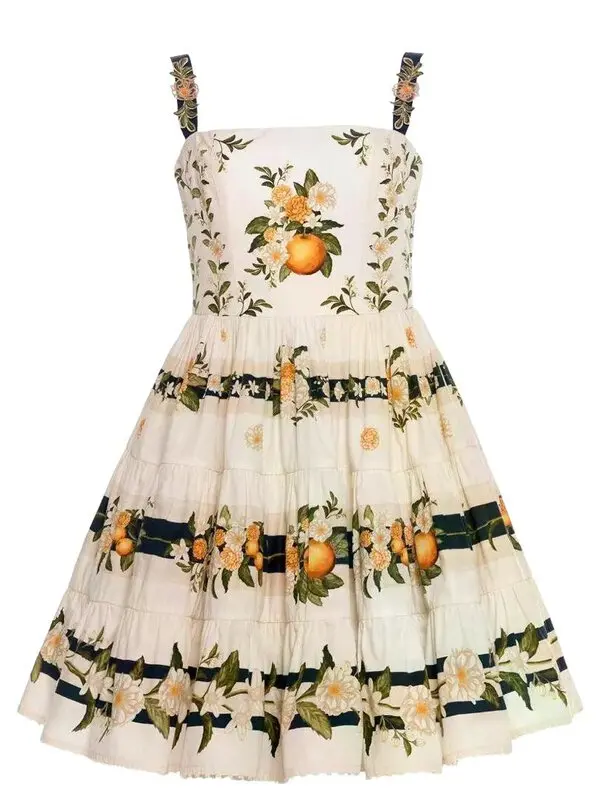 Agua Bendita Lima Valle Floral-print Tiered Mini Dress - Neutrals