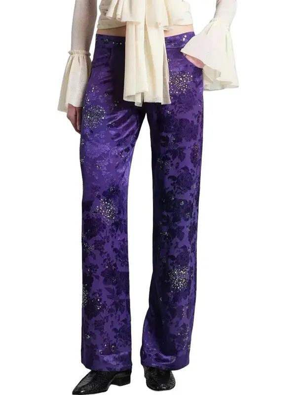SIEDRES Brity Floral-jacquard Sequin-embellished Trousers - Purple