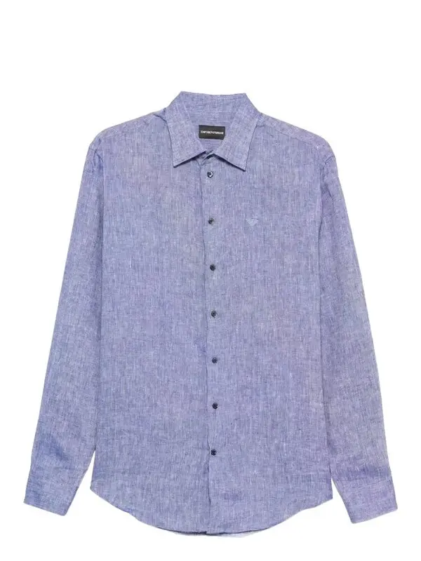 Emporio Armani Logo-embroidered Buttoned Shirt - Blue