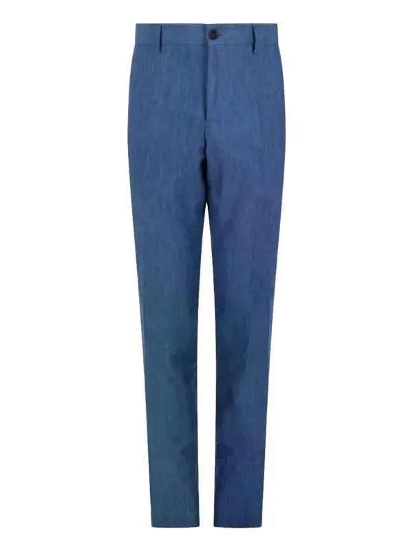 120% Lino Straight-leg Linen Trousers - Blue