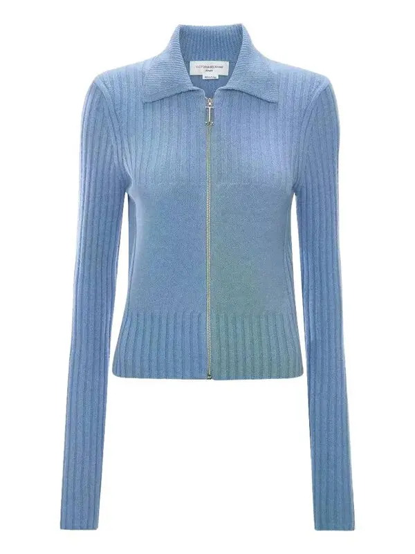 Victoria Beckham Ribbed Knit Zip-up Sweater - Blue