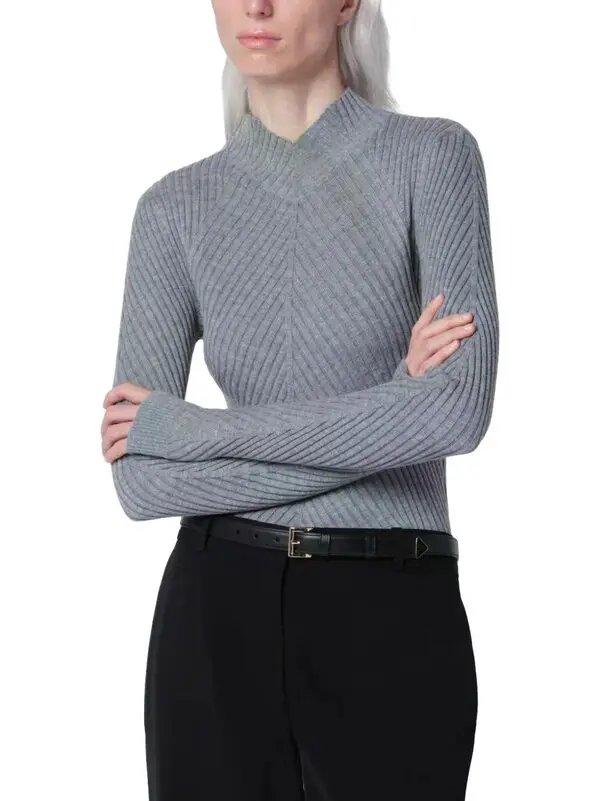 Victoria Beckham Ribbed Knit Sweater - Grey