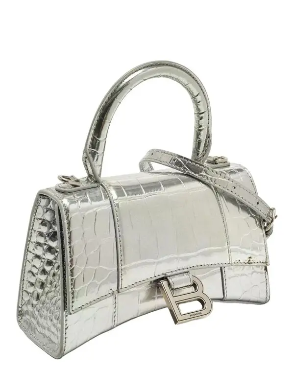 Balenciaga Xs Hourglass Croc-embossed Tote Bag - Silver
