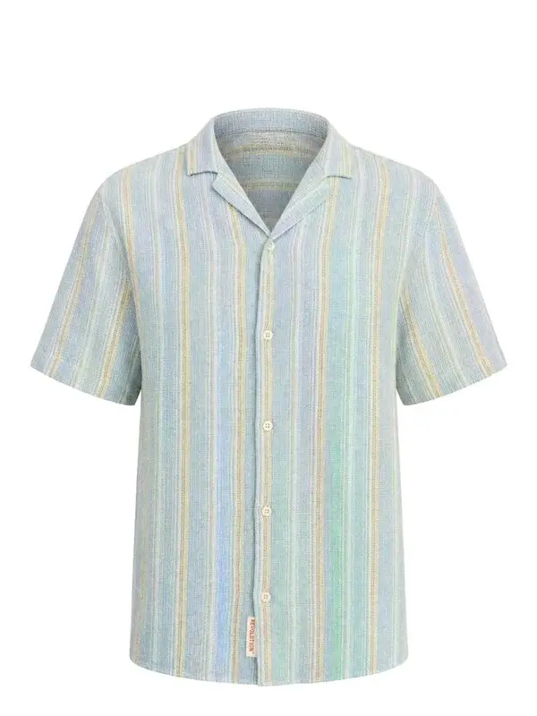REVOLUTION NOW Cuban Striped Short-sleeved Cotton Shirt - Blue
