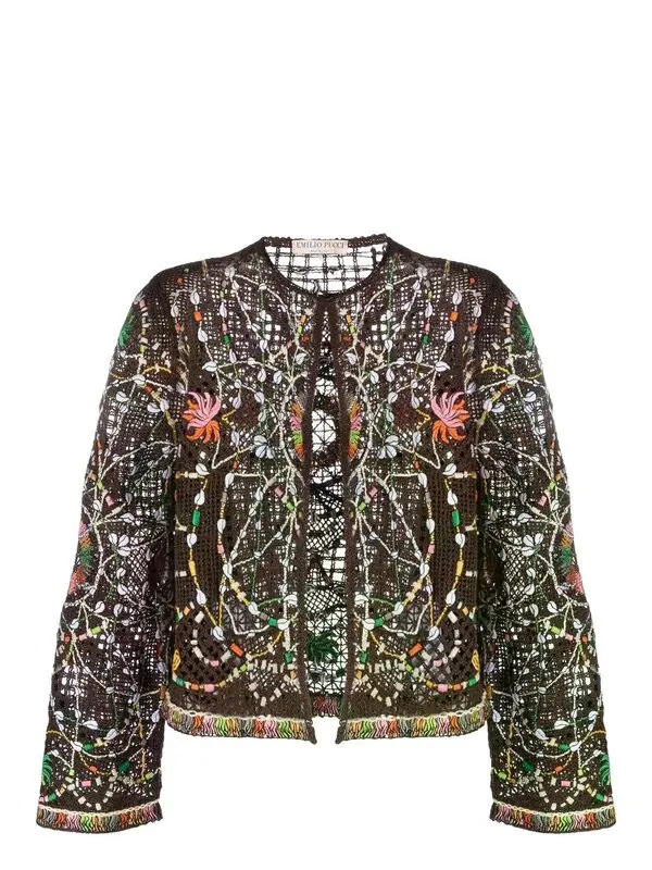 Emilio Pucci Embellished Open-knit Cardigan - Brown