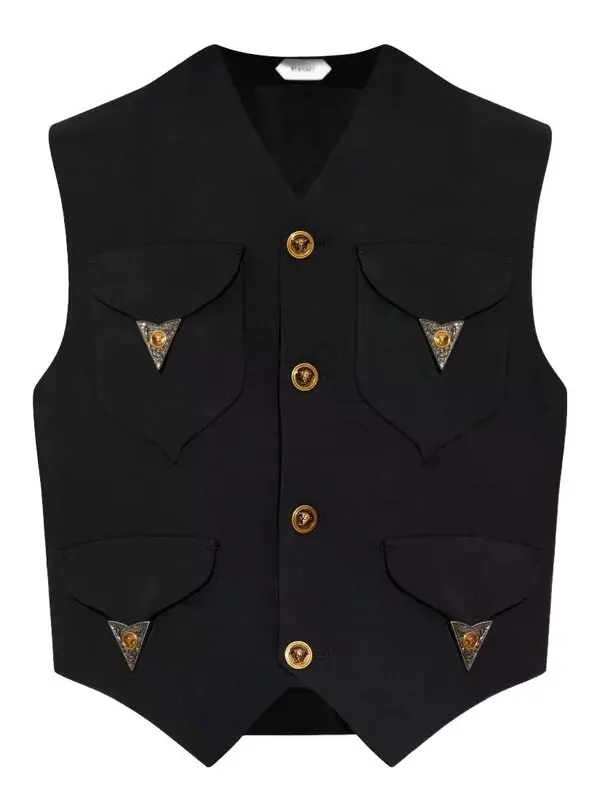 Versace Appliqué Wool Waistcoat - Black