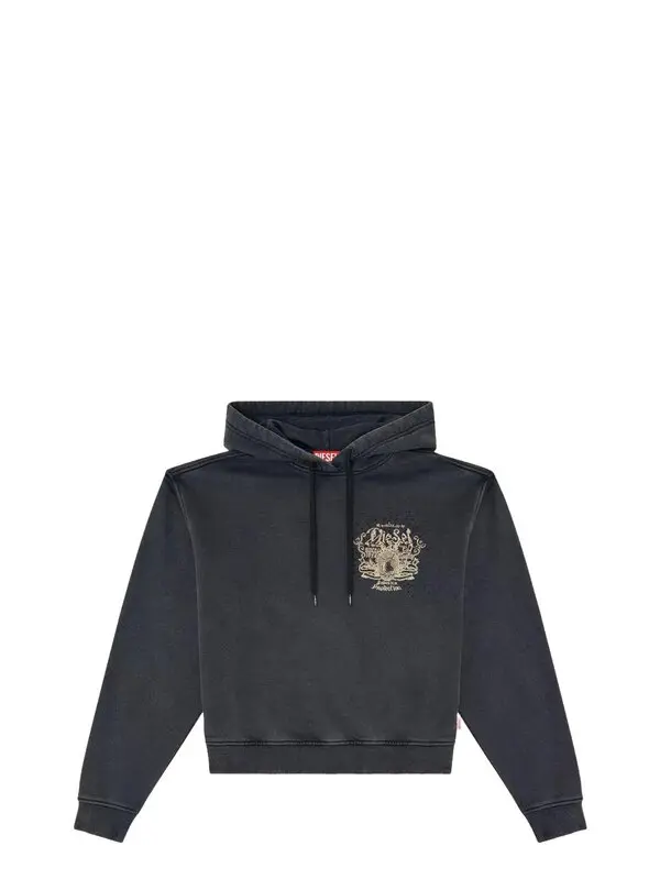 DIESEL® Hoodie With Graphic Print And Rhinestone Embellishments - Grey