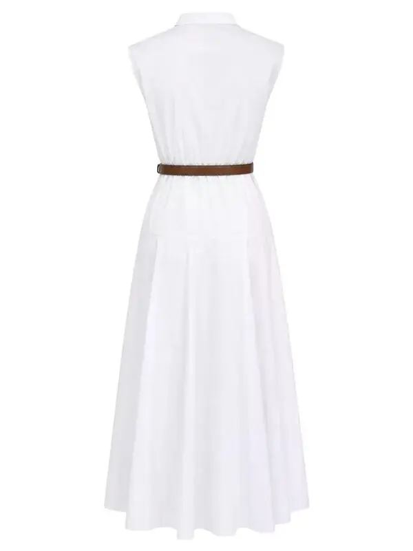 Max Mara Sleeveless Belted Midi Dress - White
