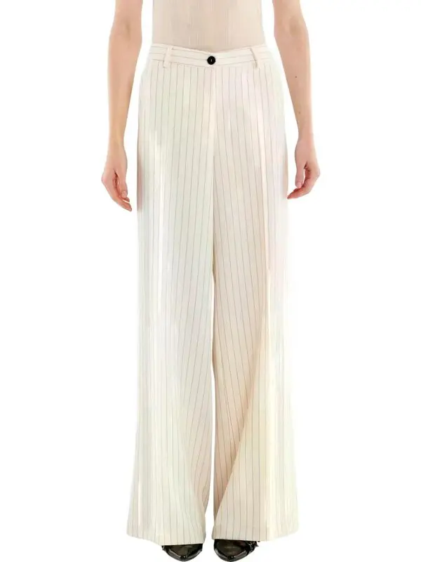 VICOLO Cream White Pinstriped Wide-leg Trousers - Neutrals