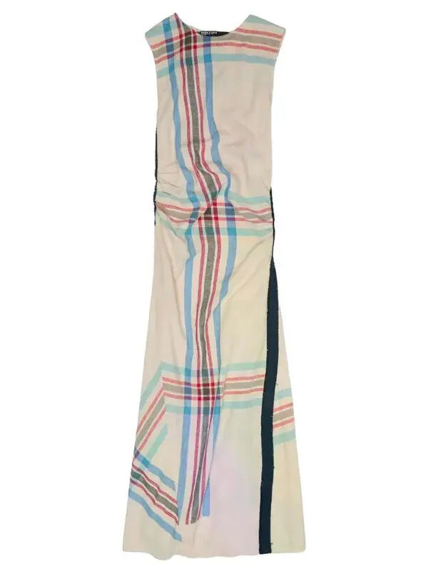 Bimba Y Lola Check-print Fringed Maxi Dress - Neutrals