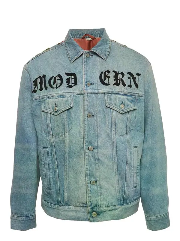 Gucci Logo-print Floral-motif Denim Jacket - Blue