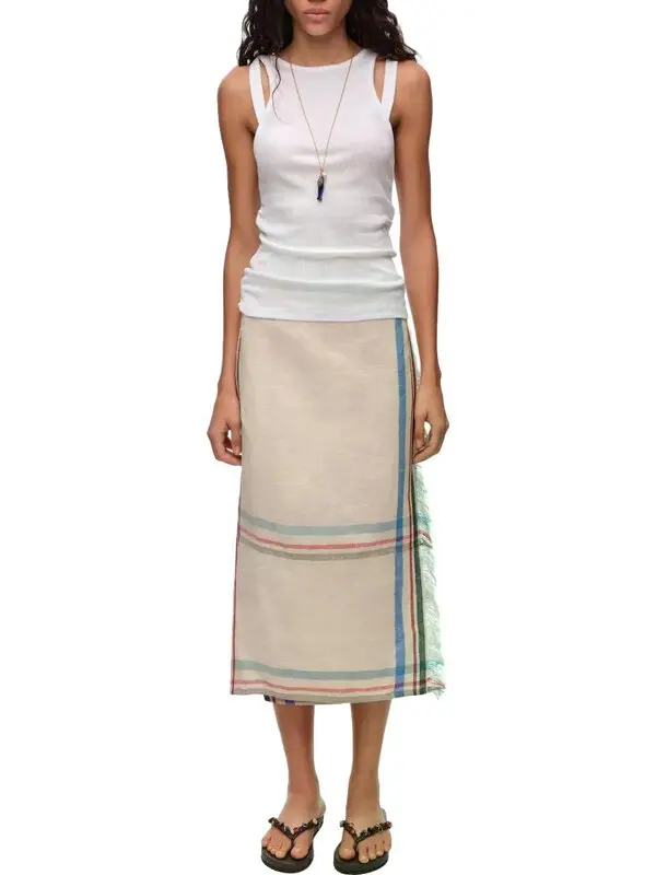 Bimba Y Lola Check-pattern Fringed Midi Skirt - Neutrals
