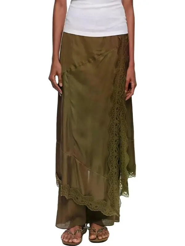 Bimba Y Lola Asymmetric Skort Trousers With Lace Trim - Brown