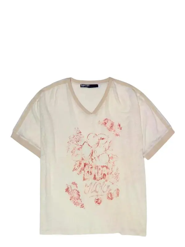 Bimba Y Lola Graphic Print Linen T-shirt - Neutrals