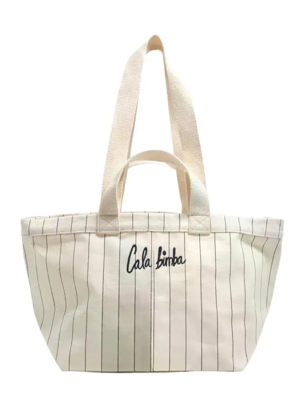 Bimba Y Lola Large Pinstripe Cotton Tote Bag - Neutrals