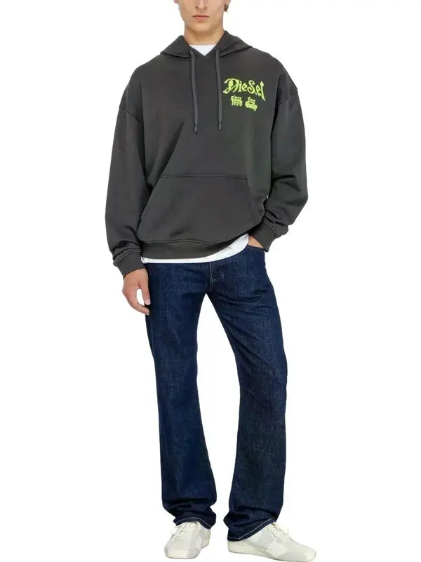 DIESEL® Organic Cotton Hoodie With Flocked Graphics - Grey