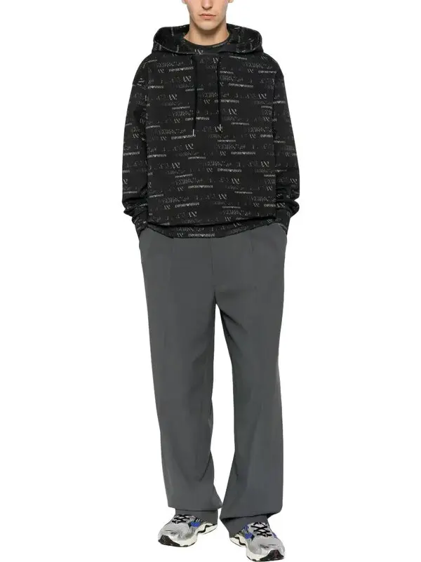 Emporio Armani Logo Pattern Drawstring Hoodie - Black