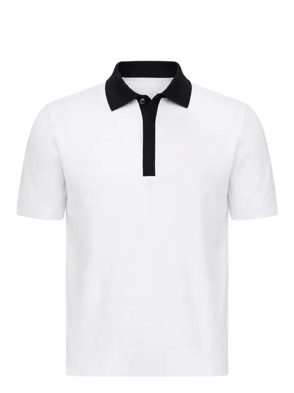 Alpha Studio Contrast-collar Short-sleeved Polo Shirt - White