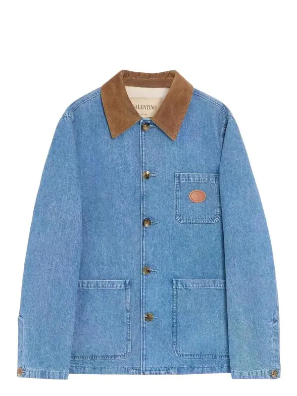 Valentino Garavani Denim Shirt Jacket With Vlogo Patch - Blue