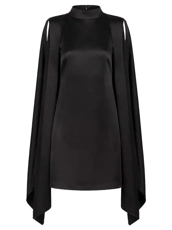 Lapointe Mini Cape-sleeve Dress In Satin - Black