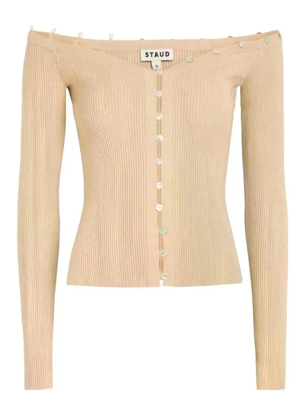 Staud Ribbed Knit Off-shoulder Cardigan - Neutrals