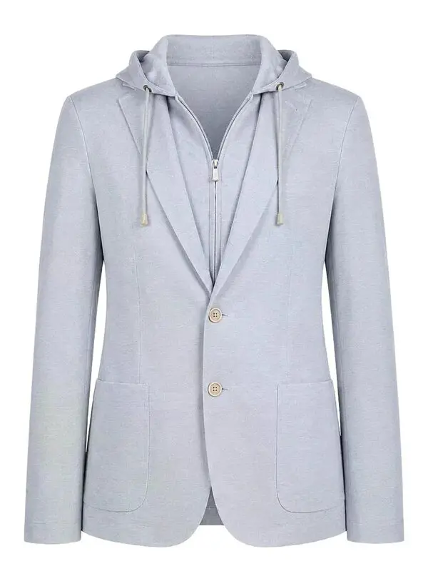 Eleventy Light Drawstring Hooded Blazer - Blue