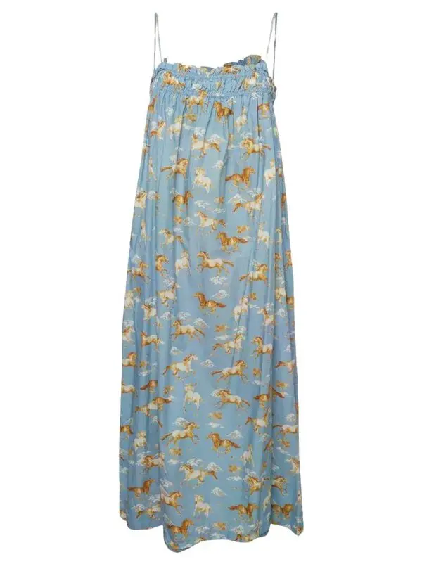 GANNI Horse-print Strappy Dress - Blue