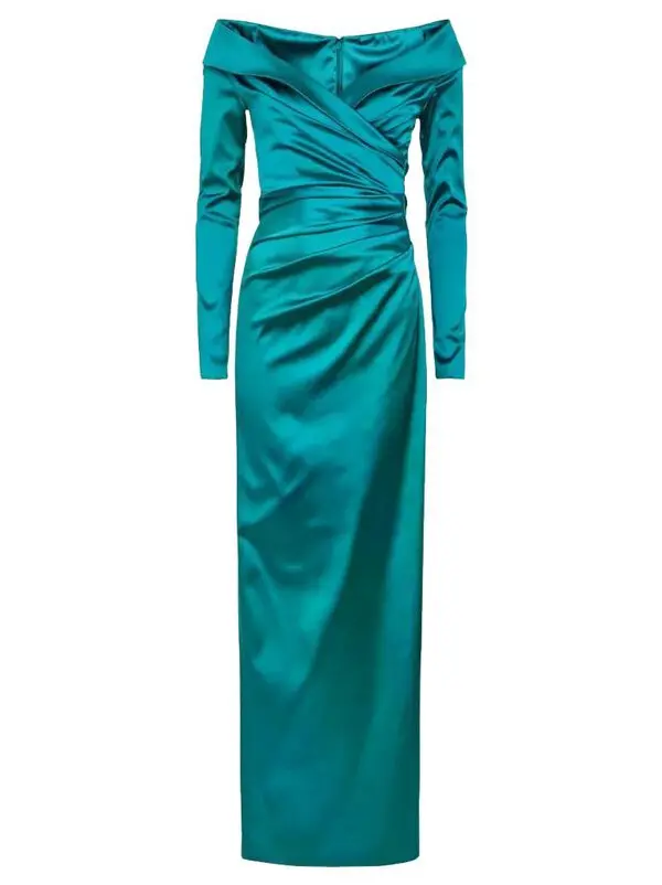 Talbot Runhof Off-shoulder Ruched Maxi Dress - Blue