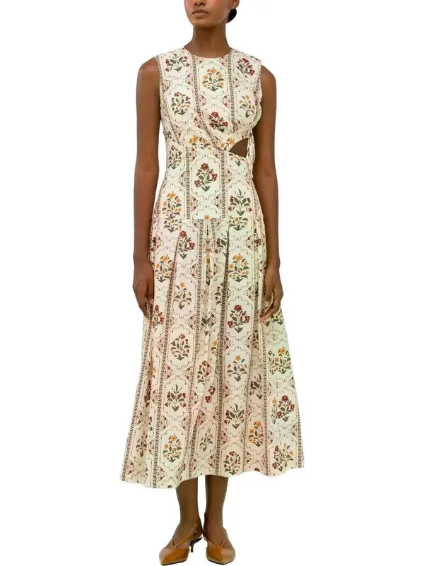 Agua Bendita Beige Floral Print Midi Dress - Neutrals