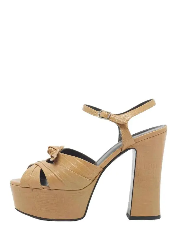 Saint Laurent Lizard-embossed Platform Sandals - Neutrals
