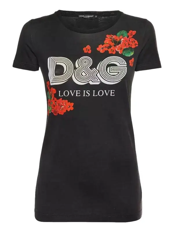 Dolce & Gabbana Floral-print Logo Detail T-shirt - Black