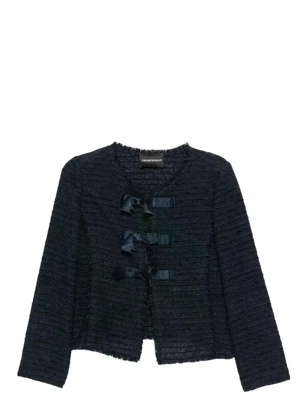 Emporio Armani Bow Embellished Frayed Edge Jacket - Blue