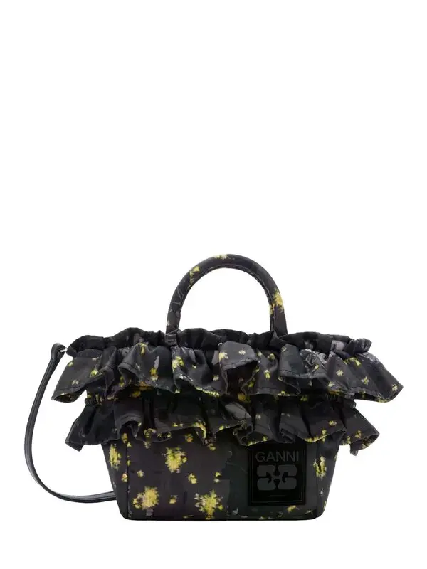 GANNI Ruffled Print Tote Bag - Black