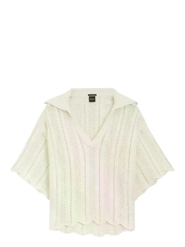 BOSS Pointelle Knit Scalloped Edge Top - White