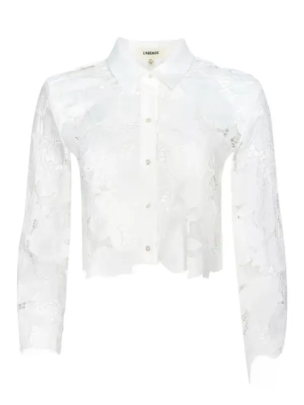 L'Agence Ivory Floral Lace Embroidered Shirt - Neutrals