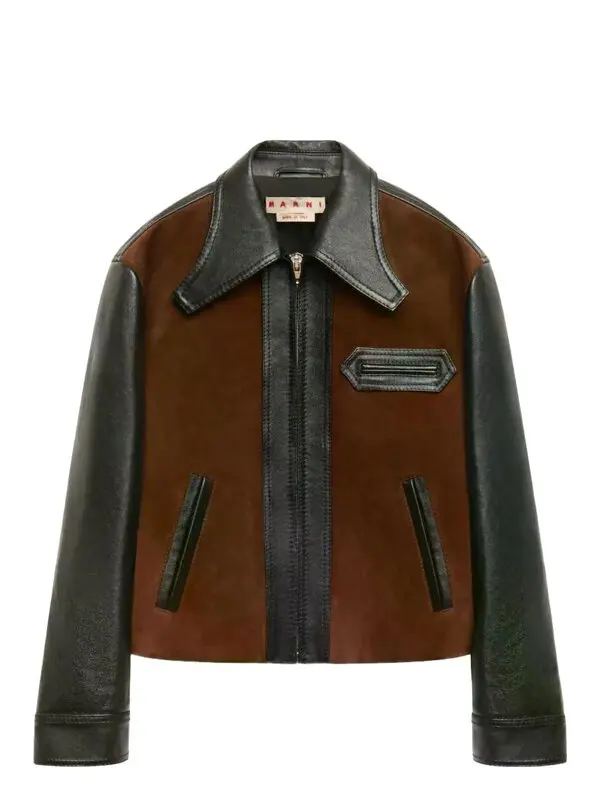 Marni Leather Jacket With Crust Leather Front - Black