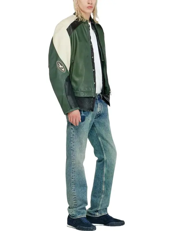 DIESEL® L-ahti Leather Jacket With Perforated Panels - Green