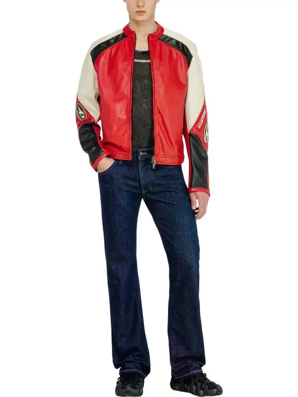 DIESEL® Perforated Leather Biker Jacket - Scarlet
