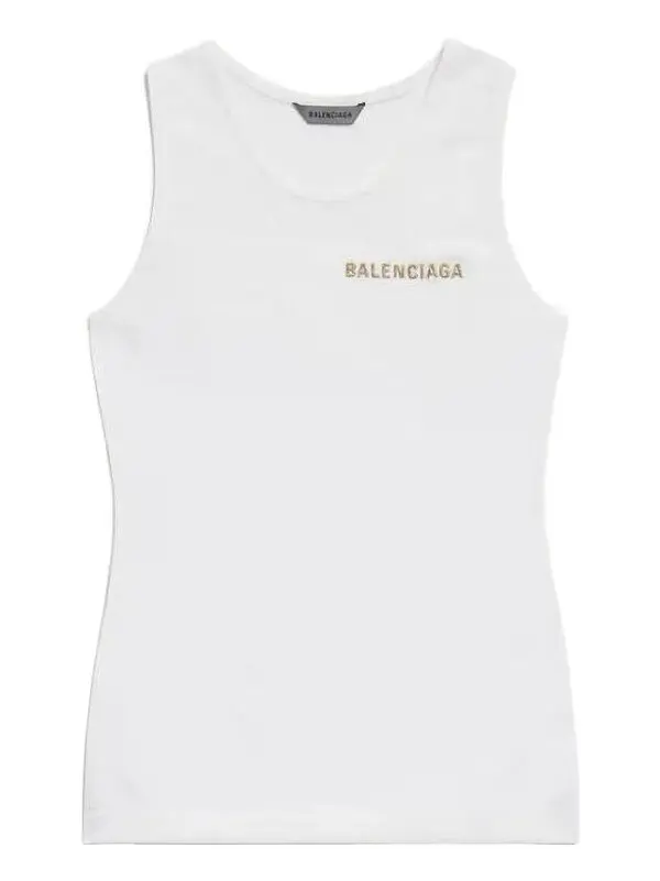 Balenciaga Logo Embroidered Tank Top - Optic White