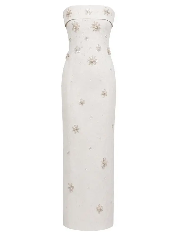 GUSHKA Blush Petals Jacquard Embellished Column Gown - Pink