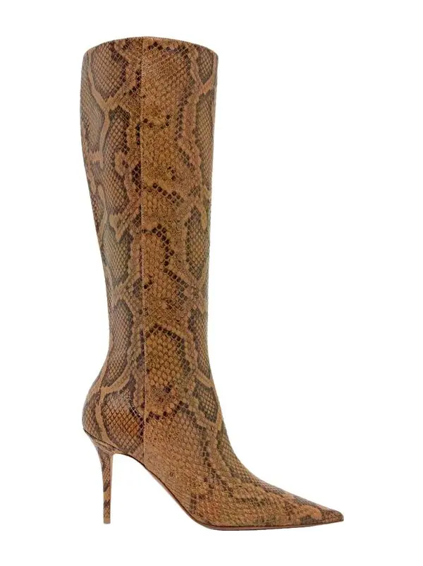 Amina Muaddi Barbara Snake-effect Knee-length Boots - Brown