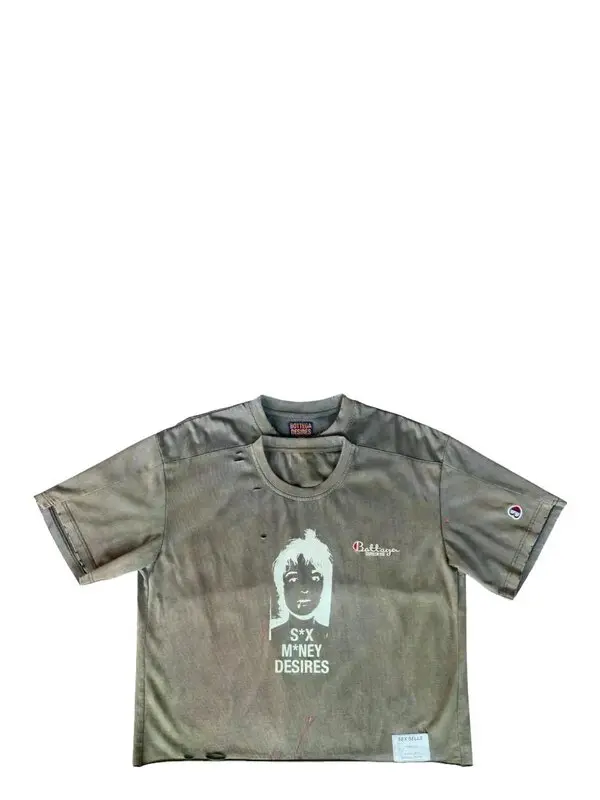 BOTTEGA DESIRES Distressed Graphic-print T-shirt - Grey