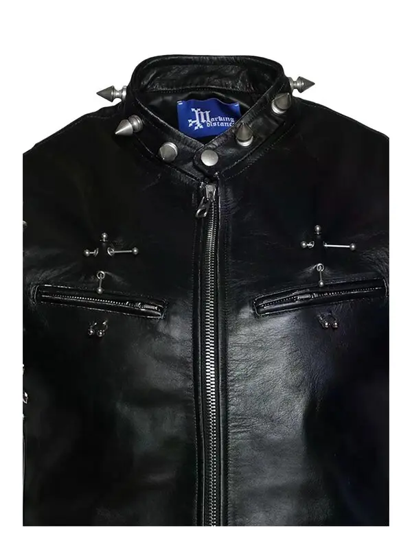 MARKING DISTANCE Studded Leather Vest - Black