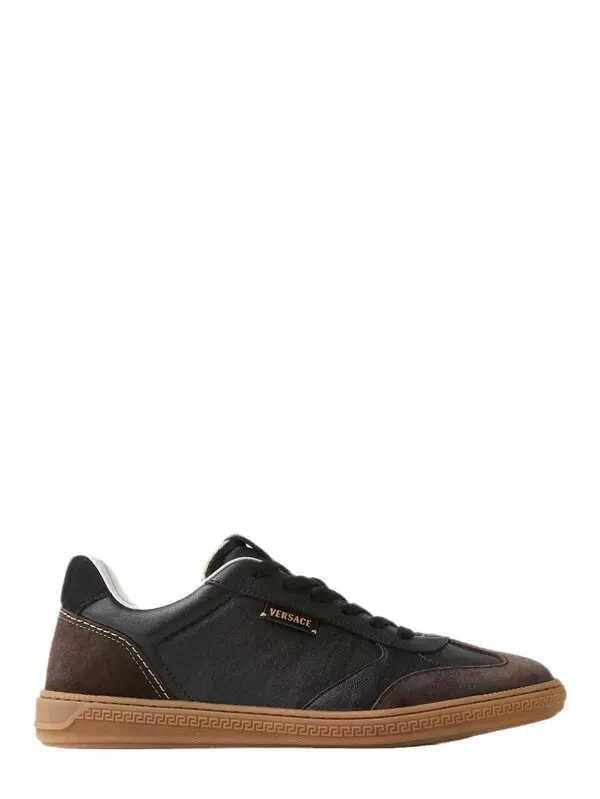 Versace Greca Court Nappa & Suede Sneakers - Black