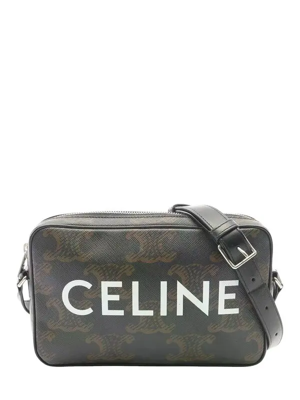 Celine Medium Triomphe Coated Canvas Logo Crossbody Bag - Black